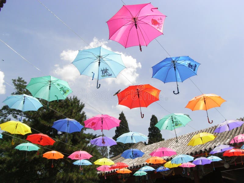 Colorful Umbrella pathway editorial stock photo. Image of overhead ...