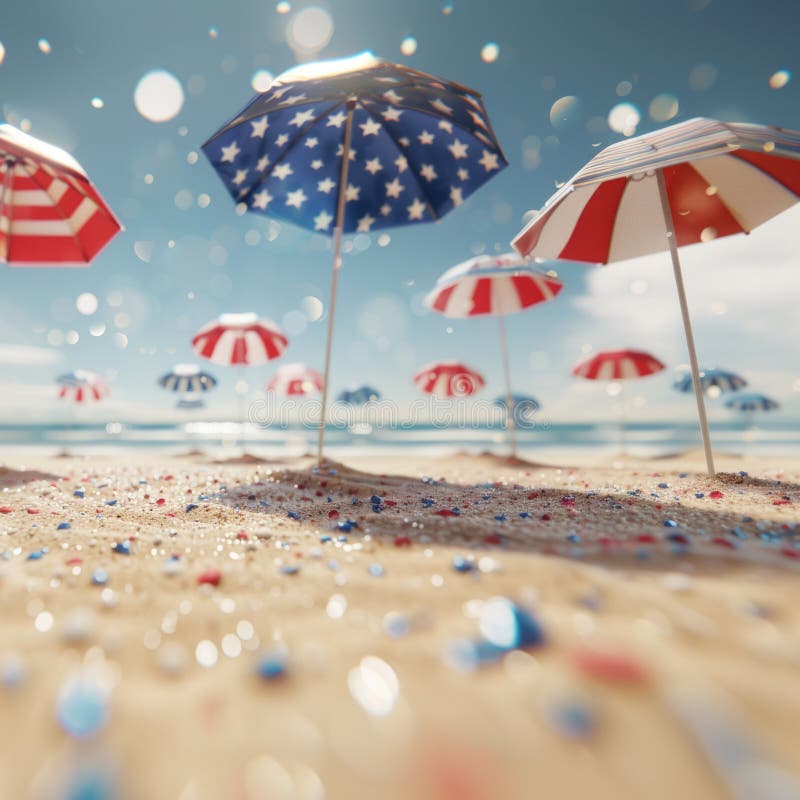 Umbrellas on the Beach. 3d Render. Conceptual Image Stock Illustration ...