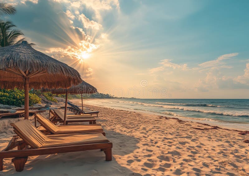 Umbrellas, Chairs, and a Bright Sky Create a Calming Beach Atmosphere ...