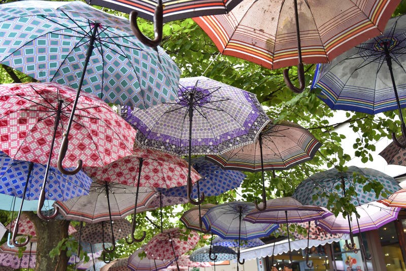 Umbrellas are Colored Many Different Red Blue Stock Image - Image of ...