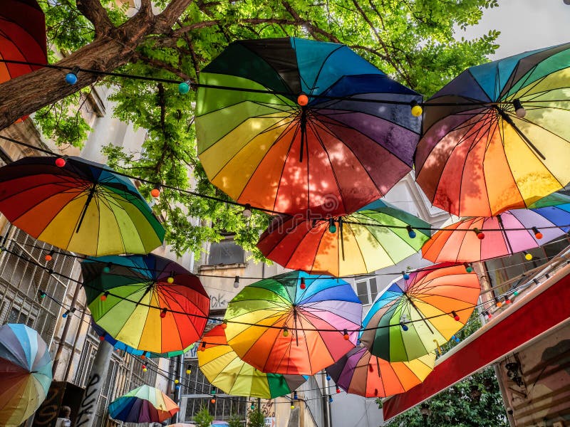 Umbrellas Hanging in the Streets of Istanbul, Turkey Stock Photo ...