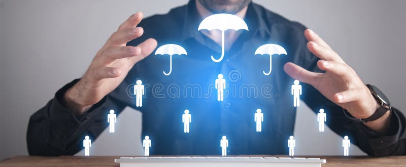 Umbrellas with a Human Icons. Human Security Stock Illustration ...
