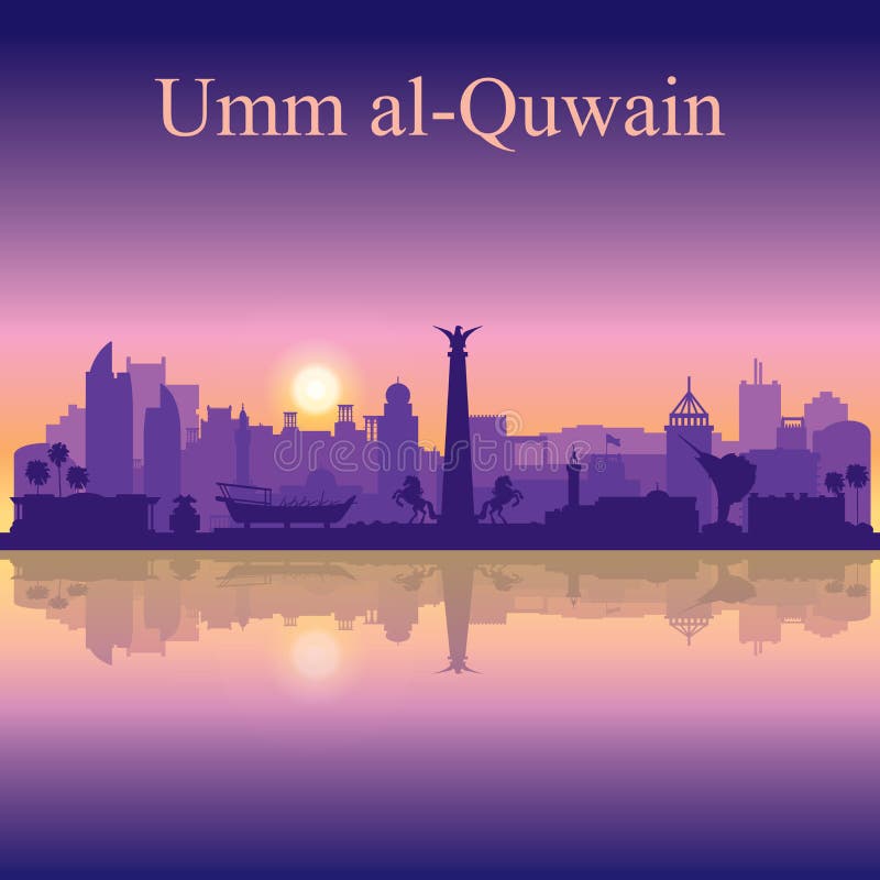 Umm Al-Quwain Silhouette on Sunset Background Stock Vector ...