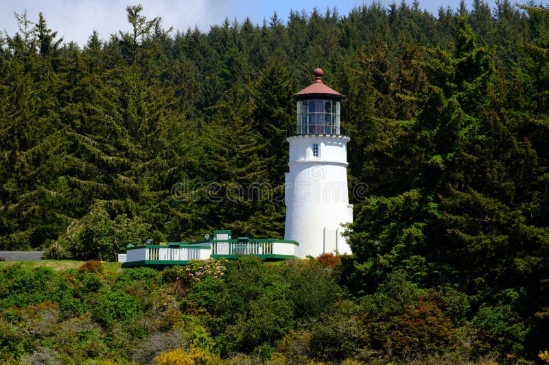 Umpqua Lighthouse at Winchester Bay Oregon Stock Photo - Image of ...