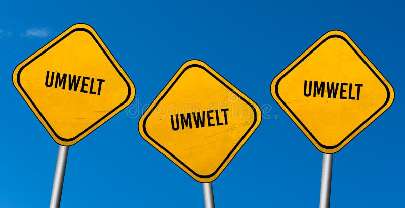 Umwelt - Yellow Signs with Blue Sky Stock Photo - Image of blue ...