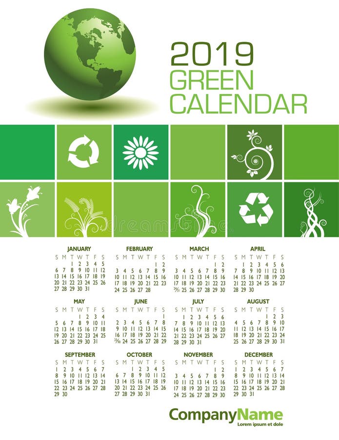 Un Calendario Verde 2019 Elegantes Ilustración del Vector - Ilustración ...