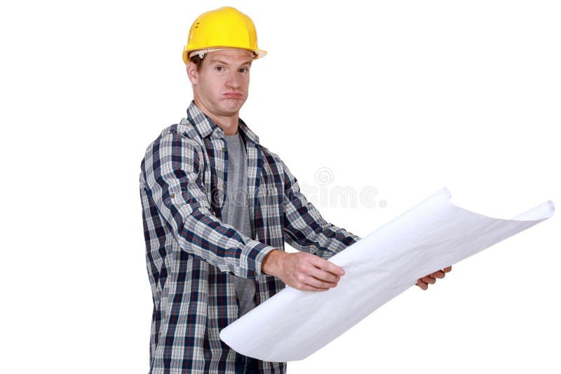 Capataz Con Los Planes Que Supervisan Al Trabajador En Nuevo Hogar Foto ...