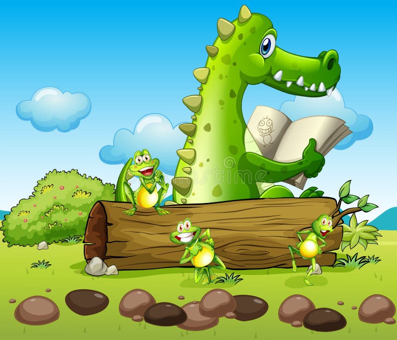 Un Cocodrilo Y Las Tres Ranas Juguetonas Ilustración Del Vector Ilustración De Sostenido Rana