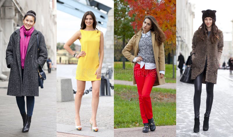 Un Collage Di Quattro Modelli Differenti in Vestiti Alla Moda Per ...