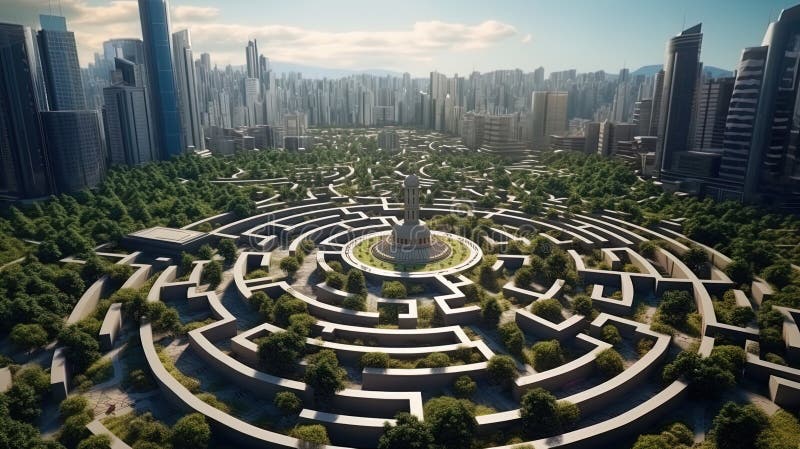 Un Complejo Laberinto Que Es Un Paisaje Urbano Con Edificios Altos ...