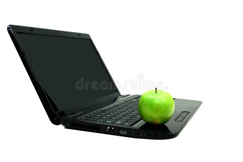 Un Computer Portatile E Una Mela Immagine Stock - Immagine di ufficio ...