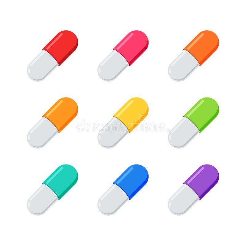 Un Conjunto De Cápsulas De Nueve Colores Diferentes Stock de ... Un Conjunto De Cápsulas De Nueve Colores Diferentes Stock de ...
