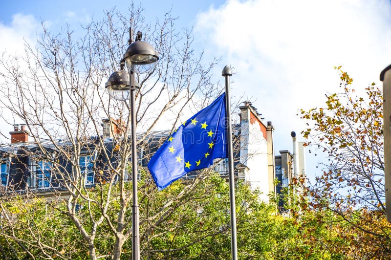 UN flag in Paris stock image. Image of paved, small, cobblestone - 46512243
