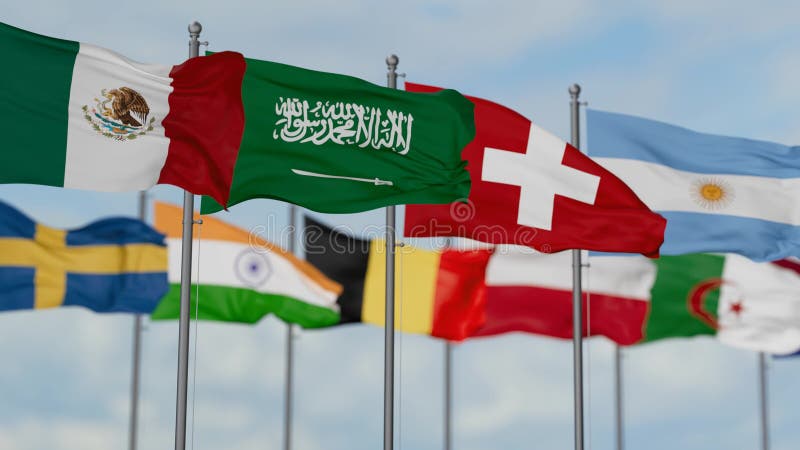 UN flags waving together stock video. Video of argentina - 303891759