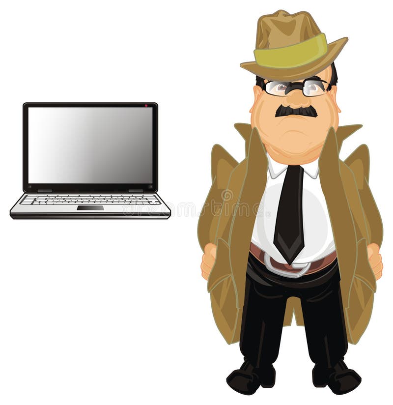Detective computer cartoon stock illustration. Illustration of internet ...