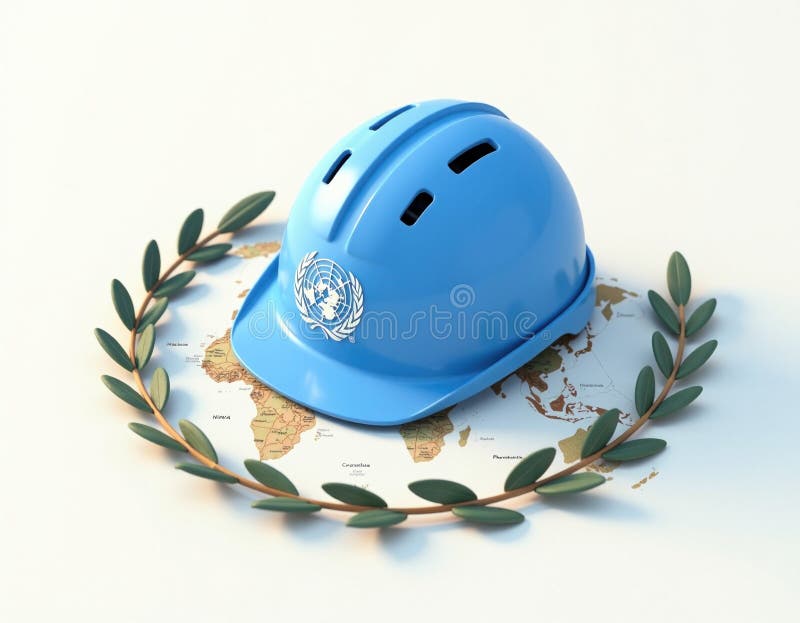 UN Helmet on World Map with Olive Branch - Global Peacekeeping and ...
