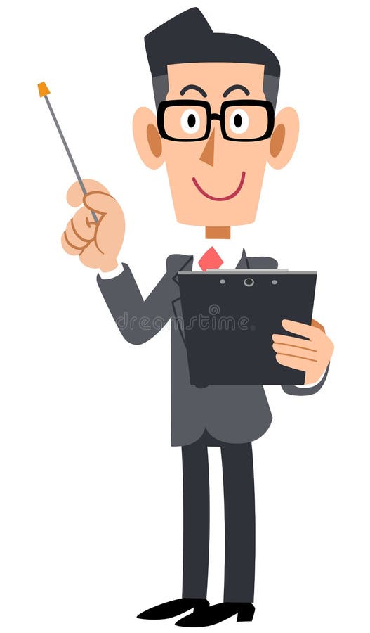 Un Hombre Con Traje Explicando Con Materiales Ilustración del Vector ...