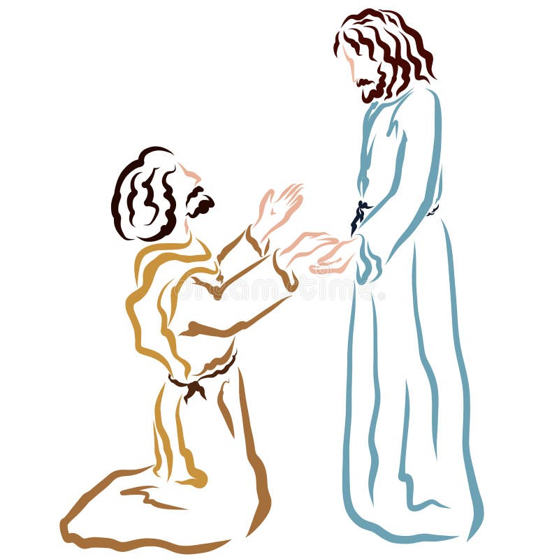 Un Hombre Se Arrodilla Ante El Señor Jesus Stock de ilustración ... Un Hombre Se Arrodilla Ante El Señor Jesus Stock de ilustración ...
