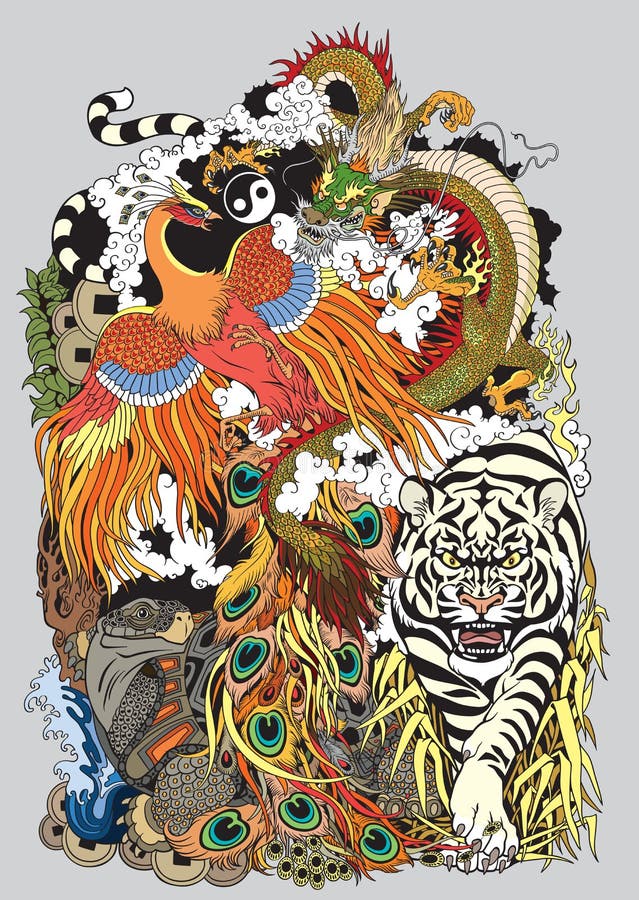 Un'illustrazione Celeste Di Quattro Animali Illustrazione Vettoriale ...