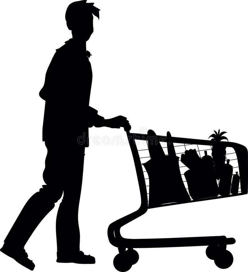 Un Joven Lleva Un Carrito De Compras En Un Supermercado. Stock de ... Un Joven Lleva Un Carrito De Compras En Un Supermercado. Stock de ...