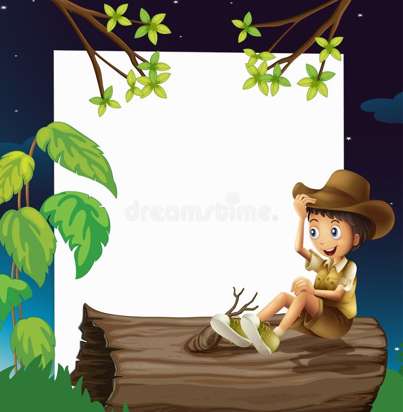 Un Muchacho Que Se Sienta En Un Tronco Ilustración del Vector ... Un Muchacho Que Se Sienta En Un Tronco Ilustración del Vector ...