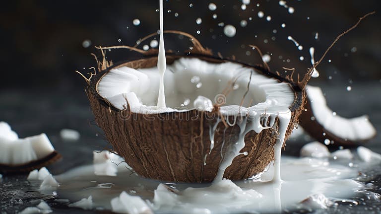 Un Open Coconut Dripping with Milk Stock Image - Image of material ...