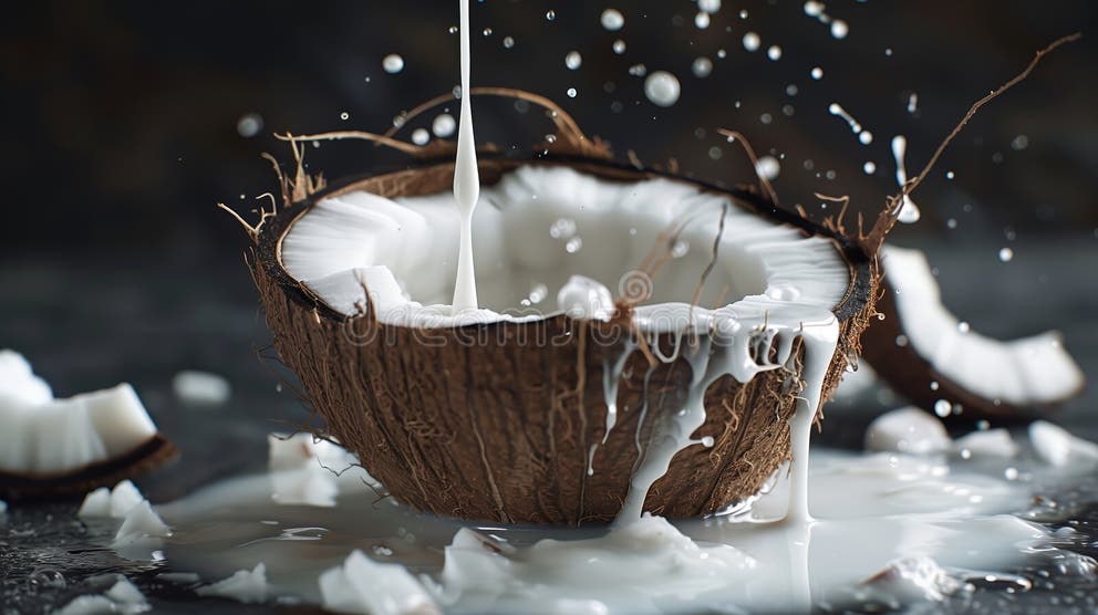 Un Open Coconut Dripping with Milk Stock Image - Image of material ...
