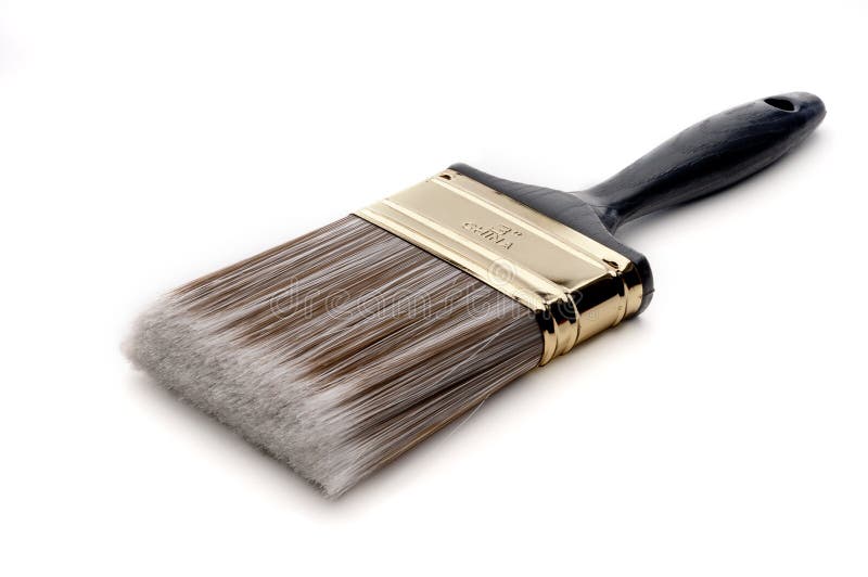 Pennello E Coperchio Su Una Latta Di Vernice Blu Fotografia Stock ...