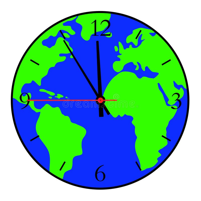 Un Reloj Con Un Mapa Del Mundo En El Dial Ilustración del Vector ...