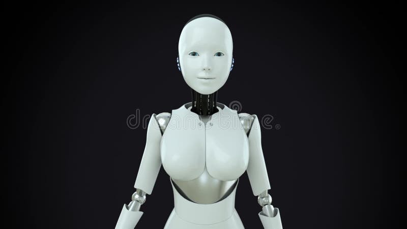 Un Robot Humanoide Hablando Con La Cámara Las Chicas Robots Hablan Y