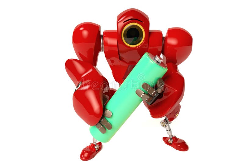 Un Robot Rouge Tenant Une Batterie Illustration Stock - Illustration du ...