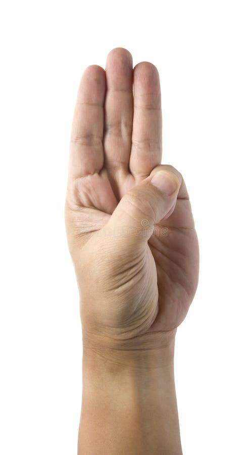 Un Segno Di Tre Dita, Concetto Del Segno Della Mano Fotografia Stock ...