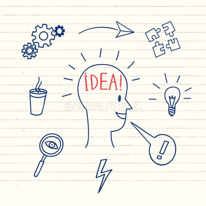 Una Cabeza Con Un Dibujo De Ideas Ilustración del Vector - Ilustración ...