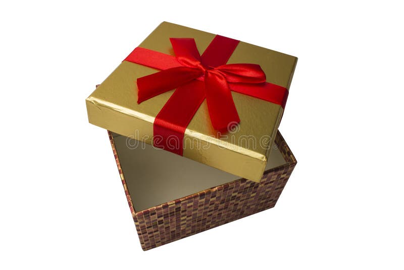 Una Caja De Regalo Abierta Con Una Cinta Roja Aislado Imagen de archivo ...