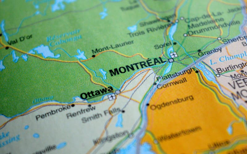 Una Foto De Montreal En Un Mapa Foto de archivo - Imagen de turismo ...
