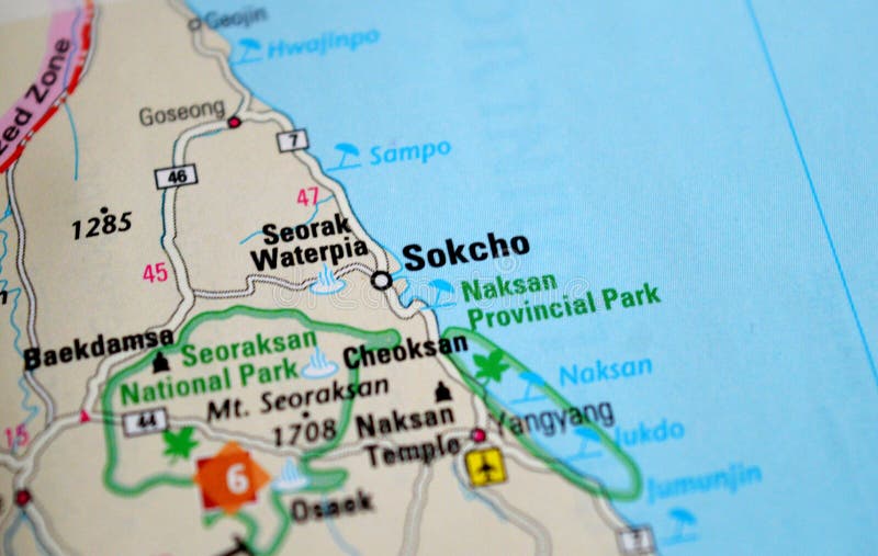 Una Foto De Sokcho En Un Mapa Imagen de archivo - Imagen de coreano ...