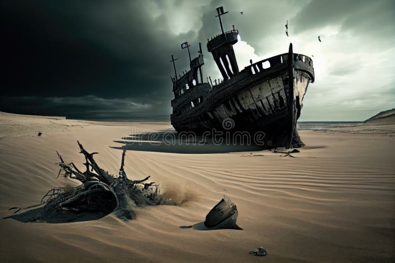 Una Playa Desierta Y Sobria Con El Naufragio De Un Barco En Segundo ... Una Playa Desierta Y Sobria Con El Naufragio De Un Barco En Segundo ...