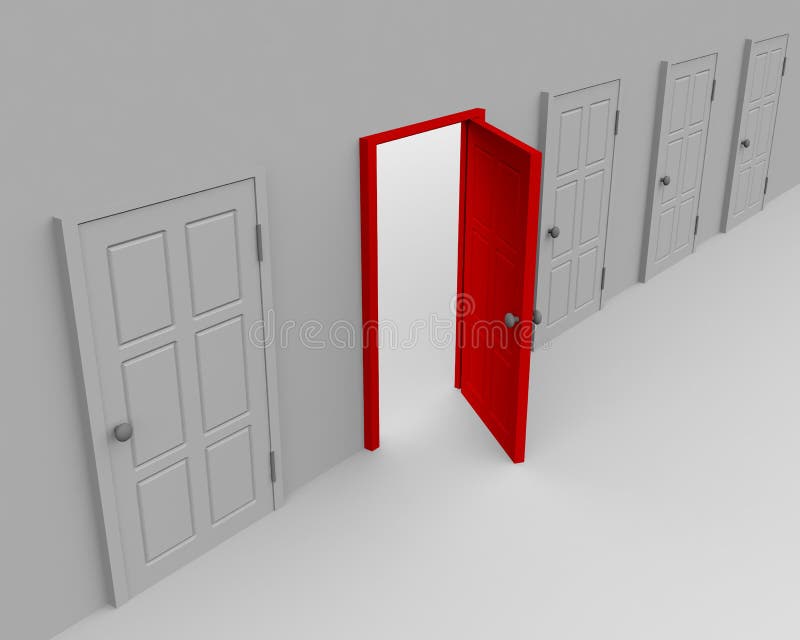 Una Porta Aperta E Quattro Si Sono Chiusi Illustrazione di Stock ...
