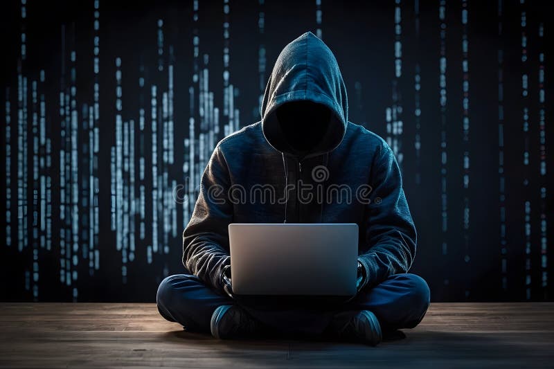 Una Silueta De Un Hacker Usando Una Capucha Stock de ilustración ...