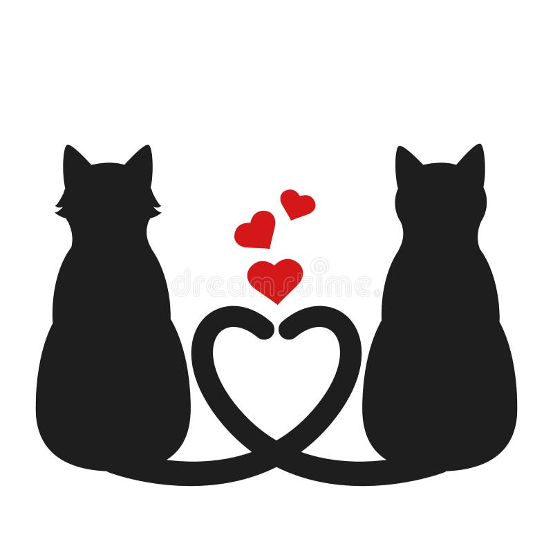 Silhouette Di Due Gatti Con Code a Forma Di Cuore Illustrazione ...