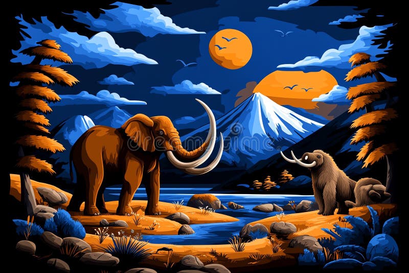Una Vibrante Ilustración De Un Paisaje De La Era Del Hielo Con Una ... Una Vibrante Ilustración De Un Paisaje De La Era Del Hielo Con Una ...