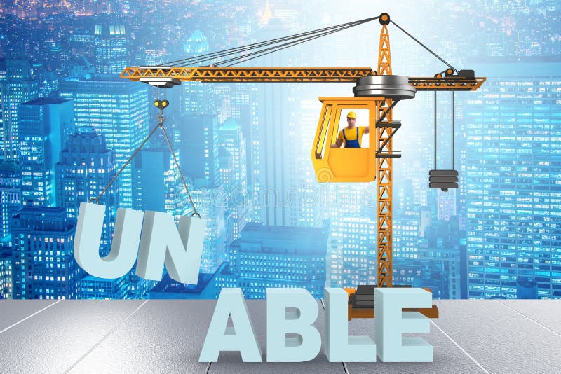The Unable Turning into Able Concept with Crane and Words Stock ...