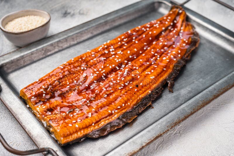 Unagi Eel, Grilled Fish Fillet with Sauce. Grey Background Stock Image ...