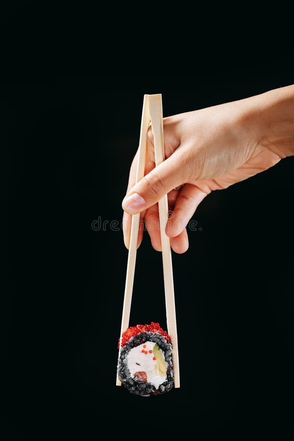 Unagi Set Roll in on a Black Background Stock Image - Image of detail ...