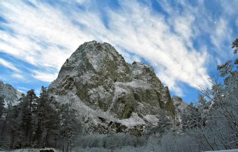 Unapproachable Snow-covered Rock. Stock Image - Image of summit, hill ...
