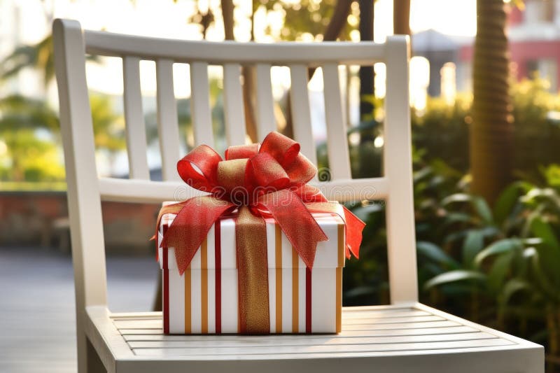 Unattended Gift Box on a Veranda Chair Stock Image - Image of waiting ...