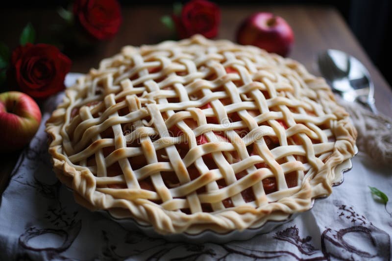 Unbaked Apple Pie with Lattice Top Design Stock Illustration ...