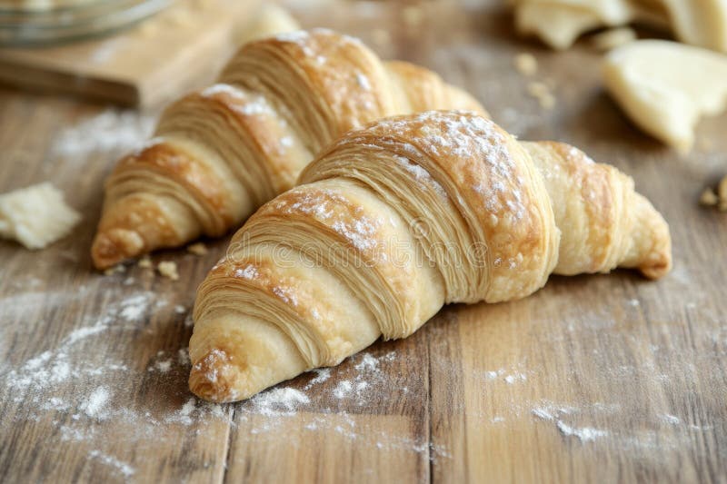 Unbaked Croissant Dough Featuring Distinct Layers on a Wooden Surface ...