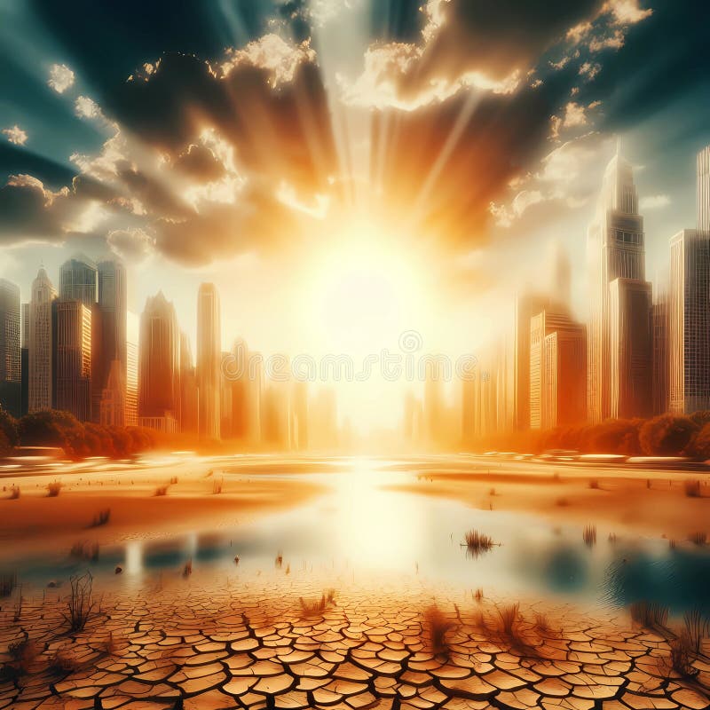 Unbearable Heatwave Modern City Stock Illustration - Illustration of ...