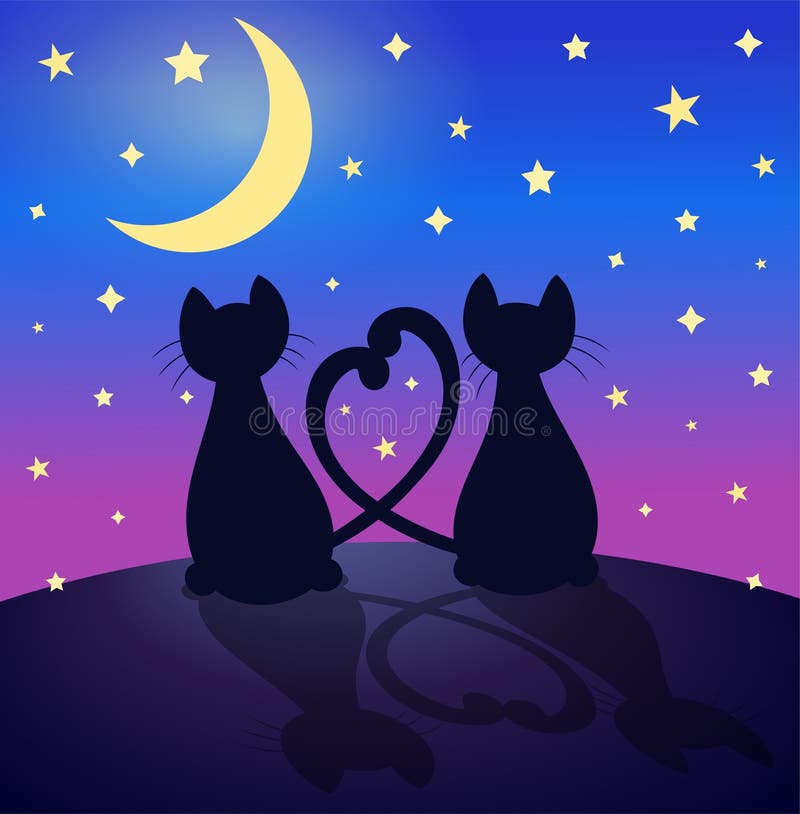 Silhouette Two Cats Heart Tails Stock Illustrations – 76 Silhouette Two ...